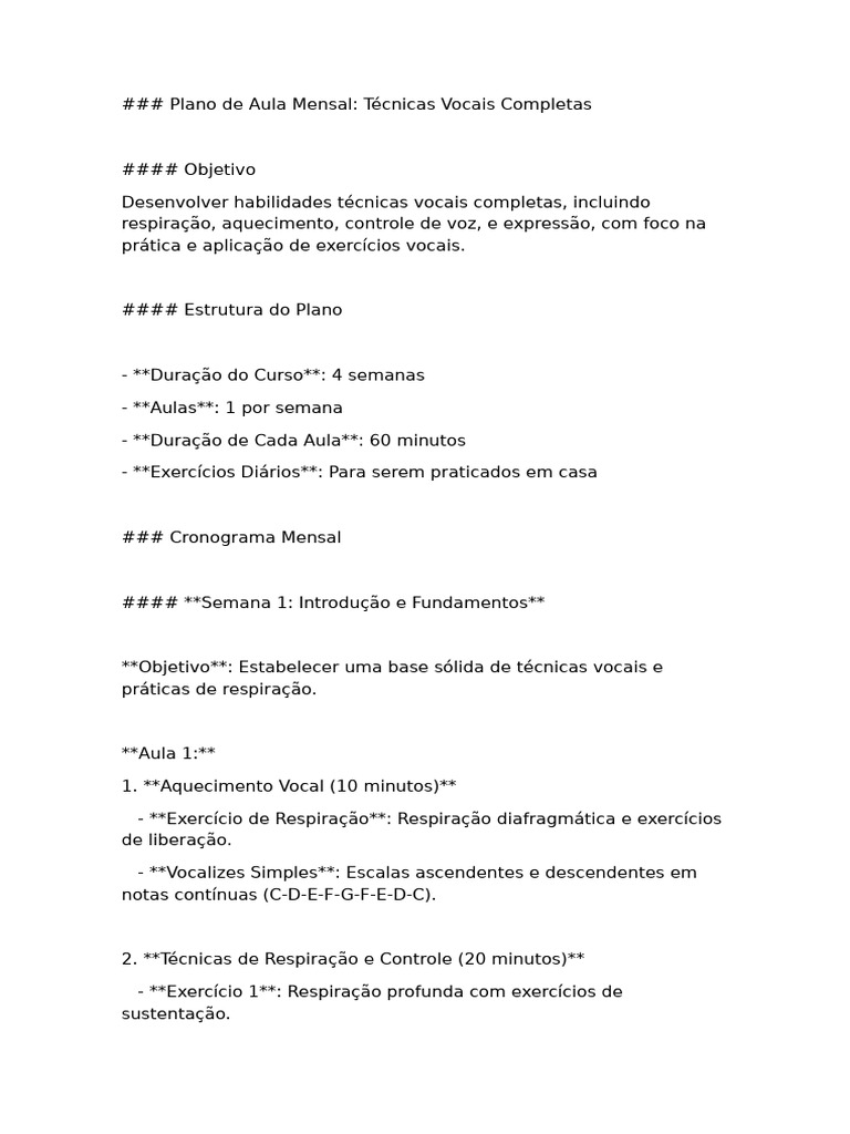Plano de Aula Mensal para Pratica de Canto | PDF