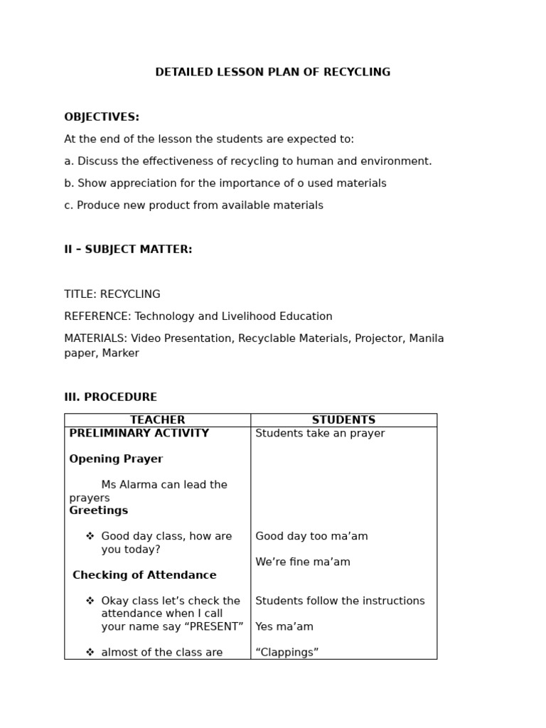 Comprehensive Recycling Lesson Plan | PDF | Recycling | Municipal Solid ...