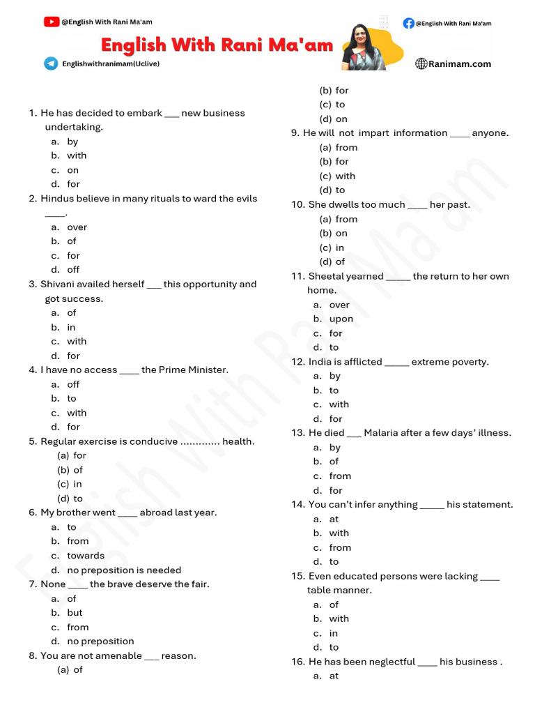 100 Fixed Preposition | PDF