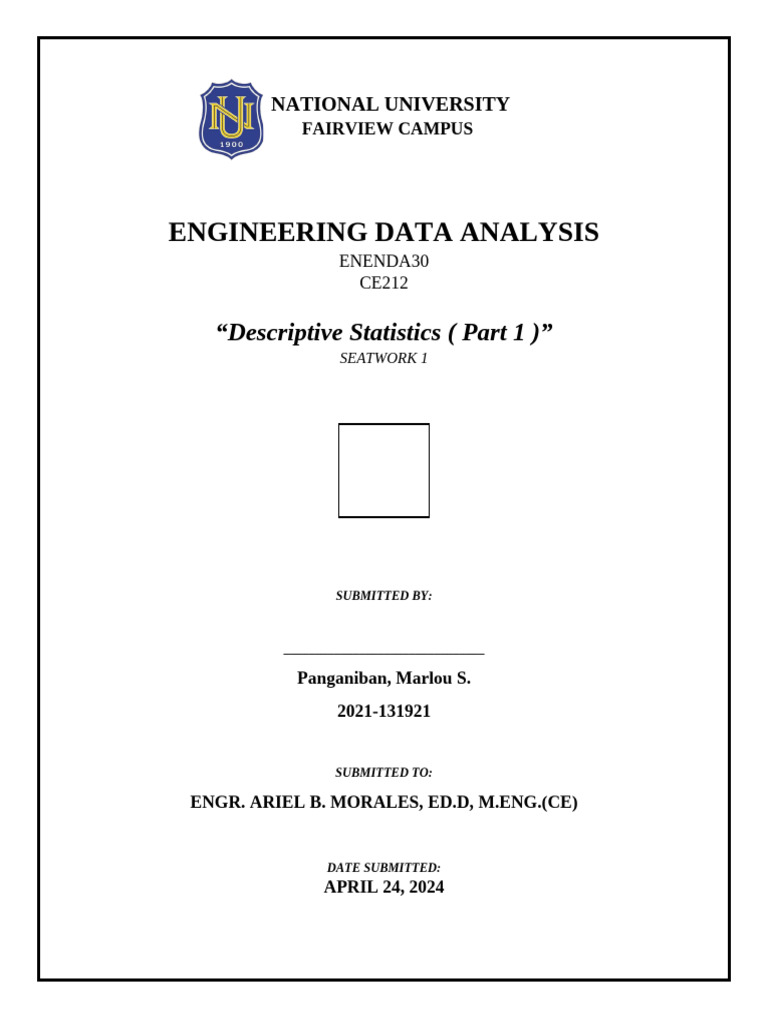 Engineering Data Analysis: "Descriptive Statistics (Part 1) " | PDF