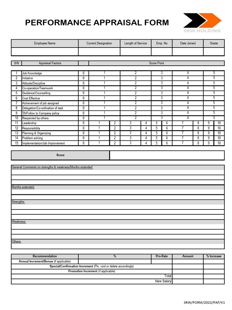 Performance Appraisal Form | PDF
