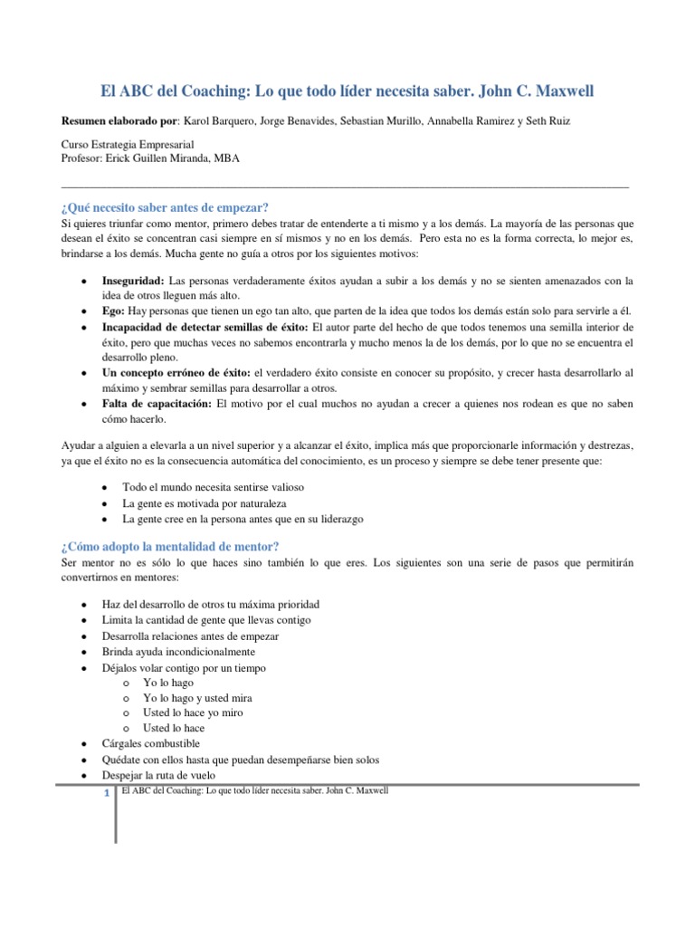 El ABC Del Coaching Final | PDF | Liderazgo | Cognición