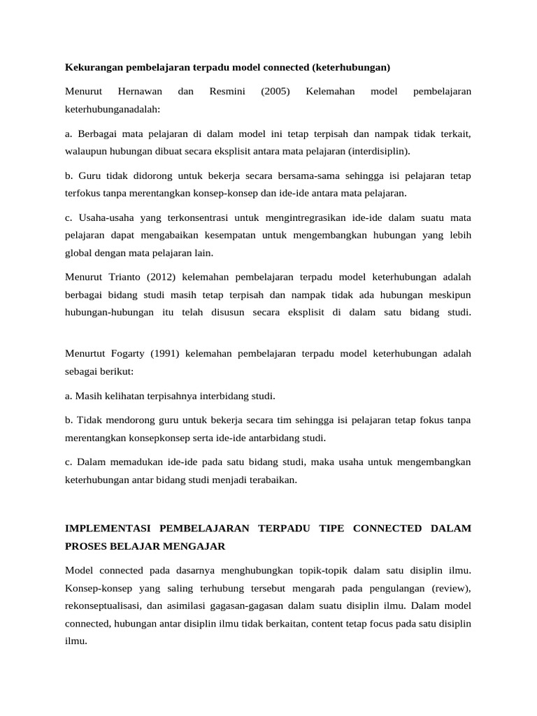 Kekurangan Dan Implementasi Pembelajaran Terpadu Model Connected | PDF