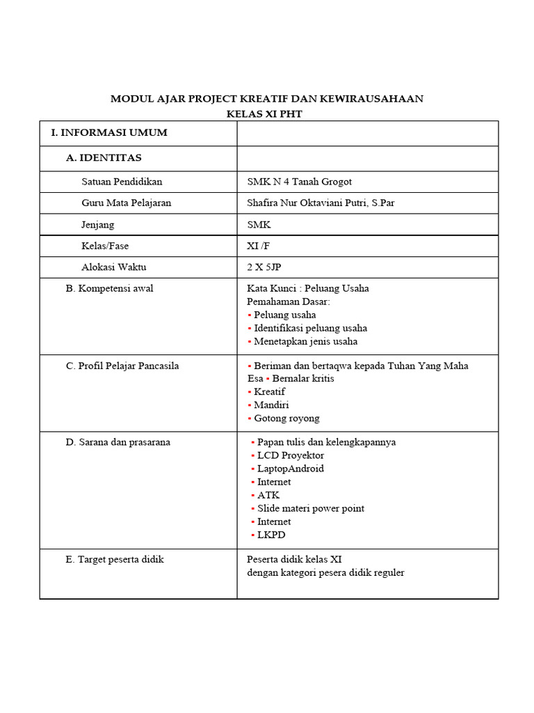 Modul Ajar Peluang Usaha | PDF