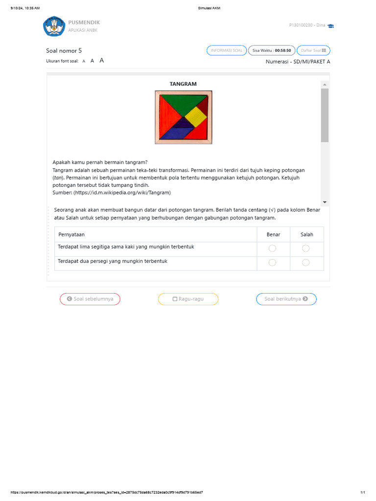 Soal Nomor: Pusmendik | PDF