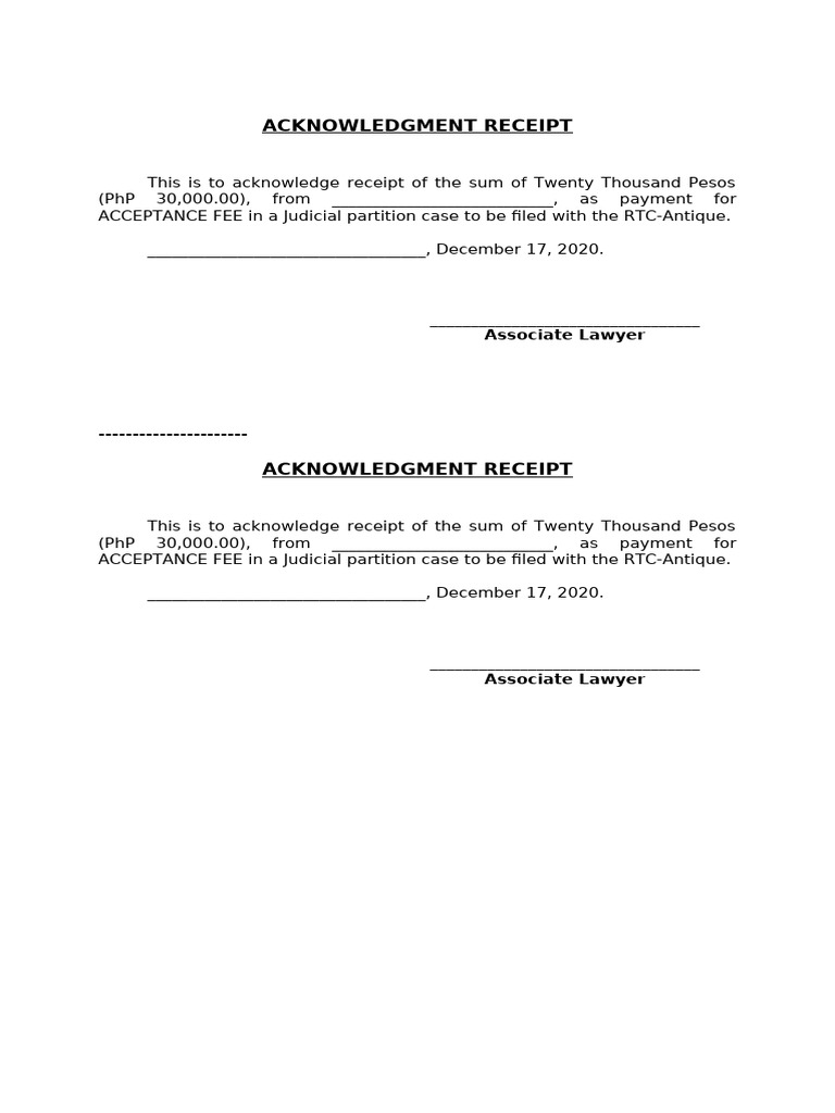 Acknowledgment Receipt Sample | PDF | Law | Home & Garden