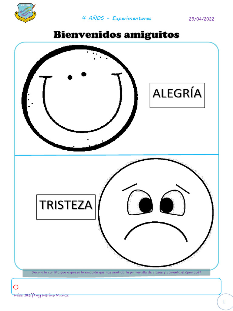 Hojas de Trabajo Emociones Inicial | PDF