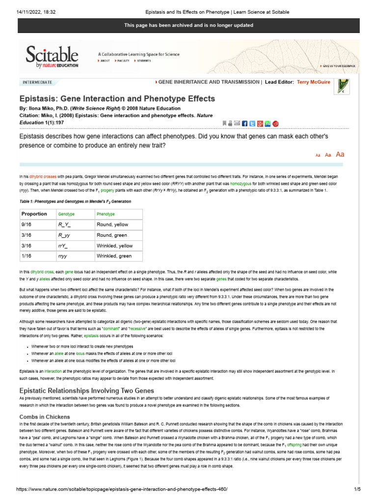 Epistasis and Its Effects On Phenotype - Learn Science at Scitable | PDF