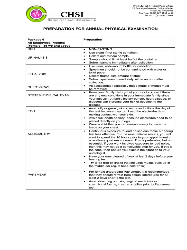 Package 6 - Preparation For APE | PDF | Physical Examination | Medical ...