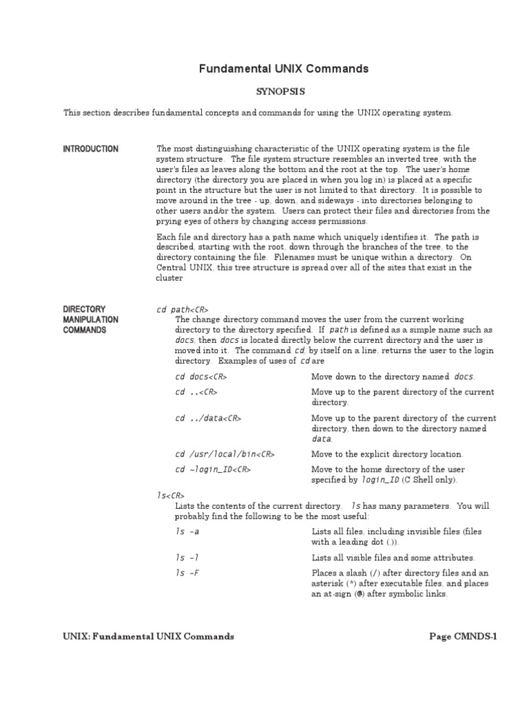 Fundamental Unix Commands Synopsis Pdf Directory Computing Computer File