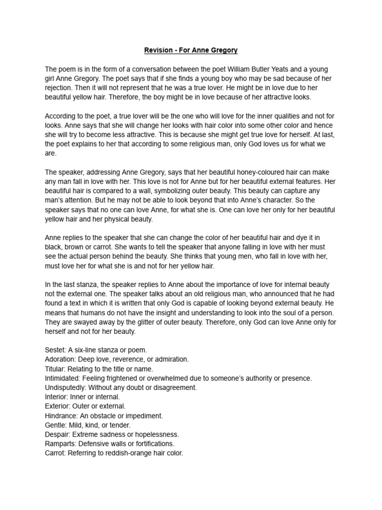 Revision - For Anne Gregory | PDF