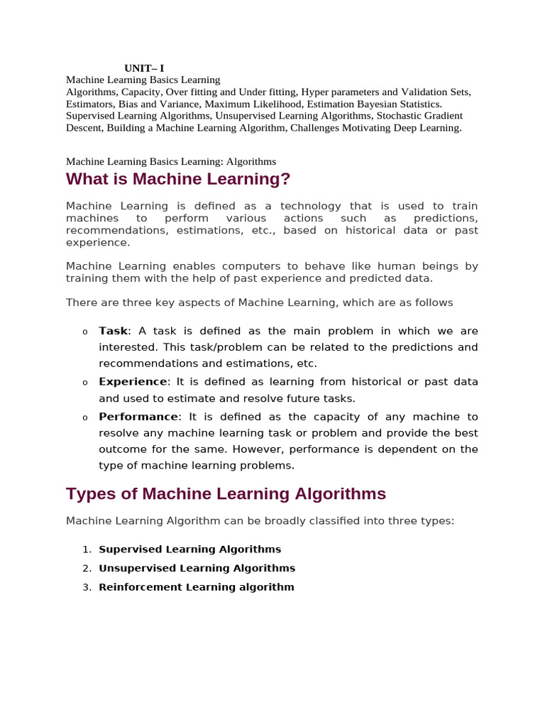 UNIT1 | PDF | Machine Learning | Estimator