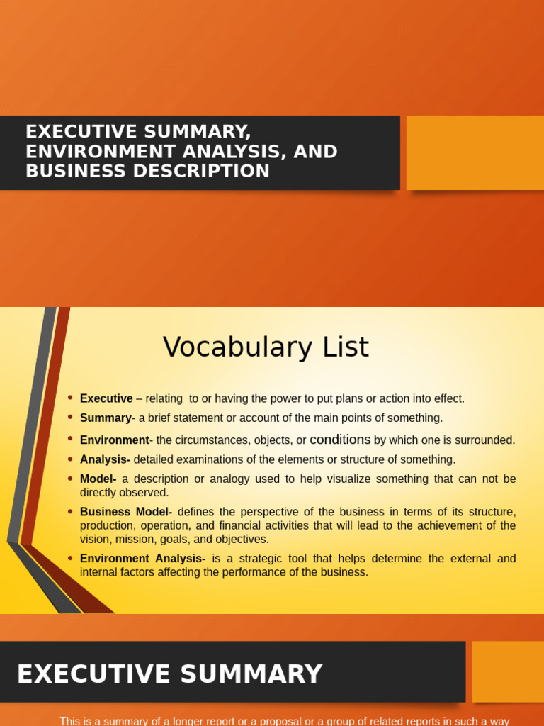 Executive Summary Environment Analysis and Business | PDF