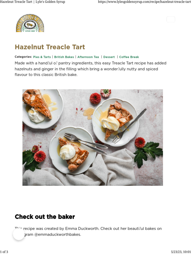 Hazelnut Treacle Tart Lyles Golden Syrup | PDF