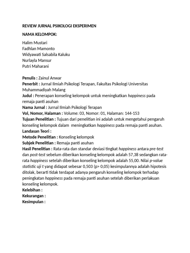 Review Jurnal Psikologi Eksperimen | PDF