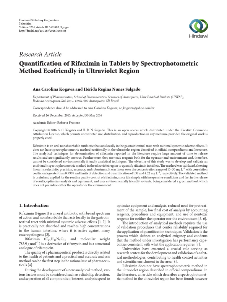 Quantification of Rifaximin in Tablets by Spectrop | PDF | Detection ...