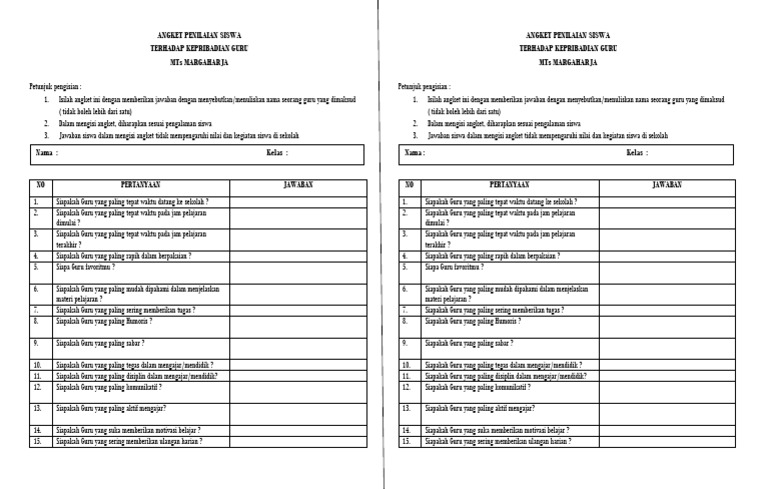 Angket Penilaian Siswa Terhadap Guru 2.. | PDF Angket Penilaian Siswa Terhadap Guru 2.. | PDF