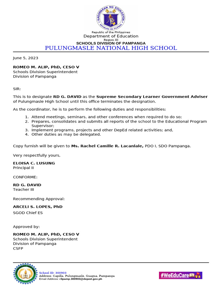 Sslg Adviser Designation Memo Pdf