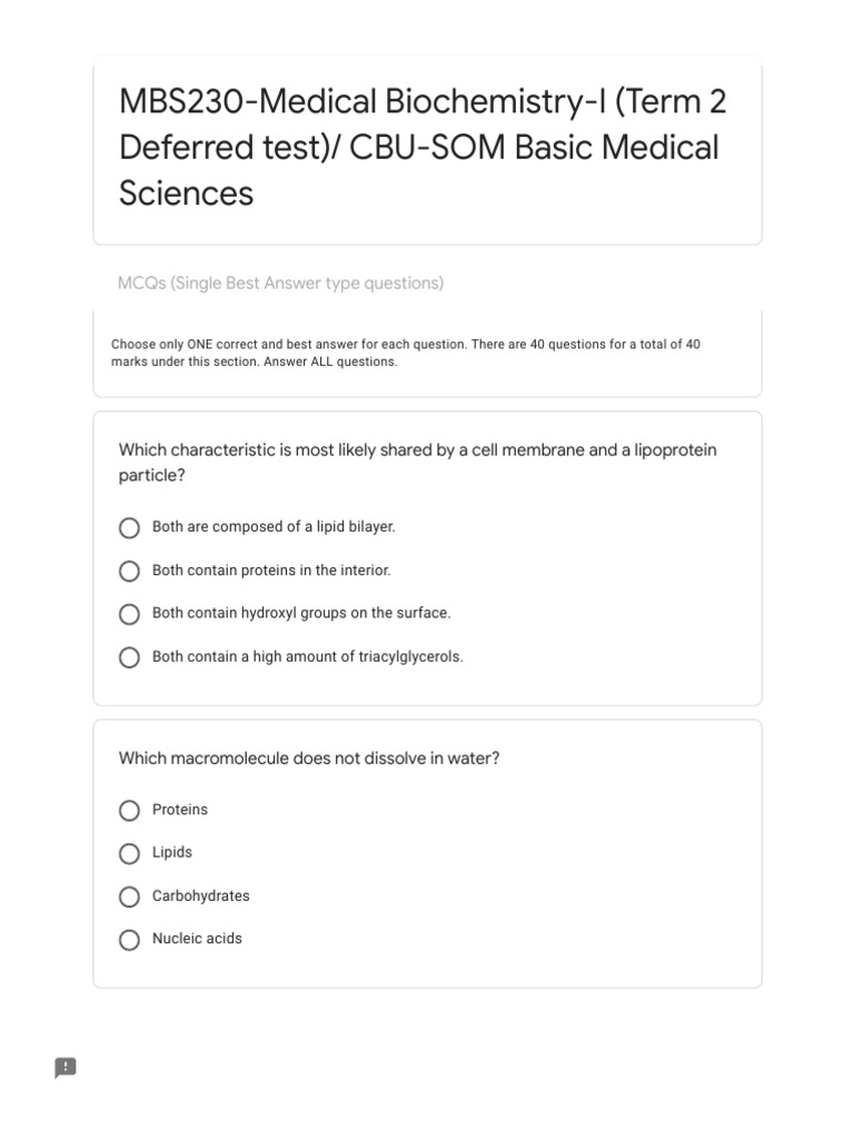 2020 Biochem Online DEFERRED Test 2 | PDF