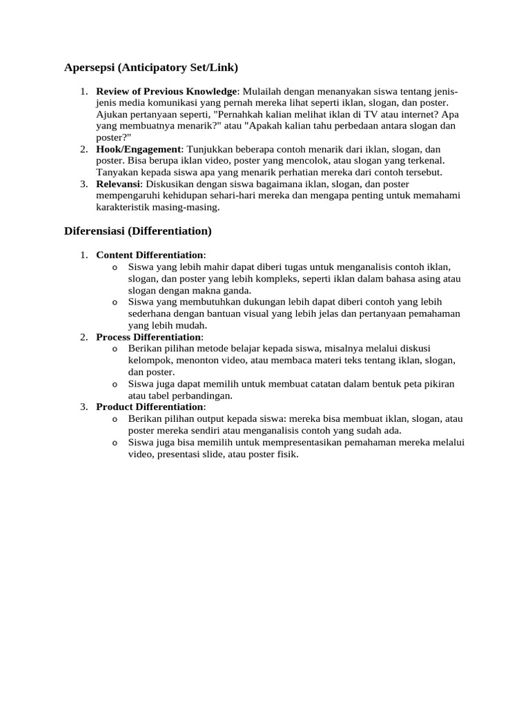 Contoh Apersepsi & Diferensiasi | PDF