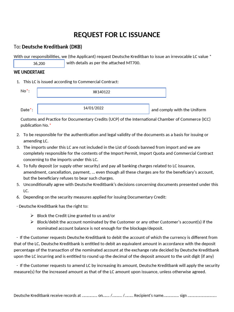 Request For LC Issuance | PDF | Letter Of Credit | Banking