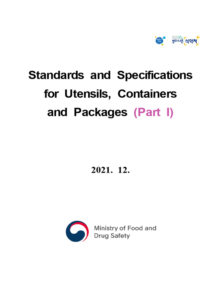 Standards and Specifications For Utensils, Containers and Packages ...