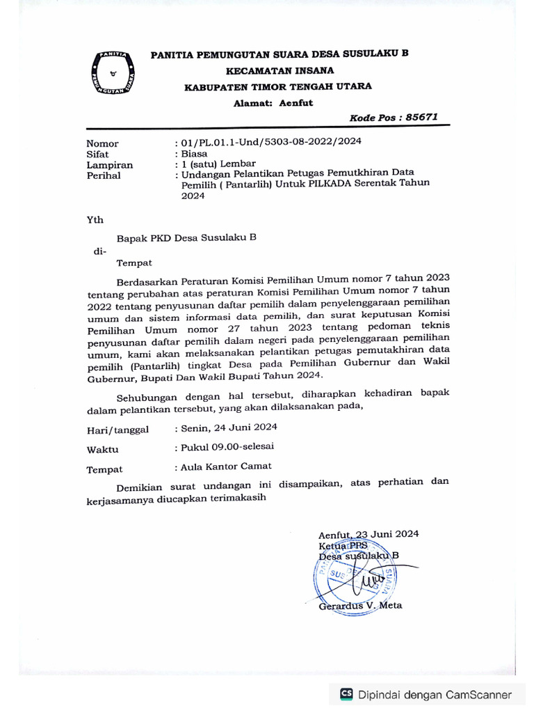 Undangan PKD Susulaku B Untuk Pelantikan Pantarlih | PDF