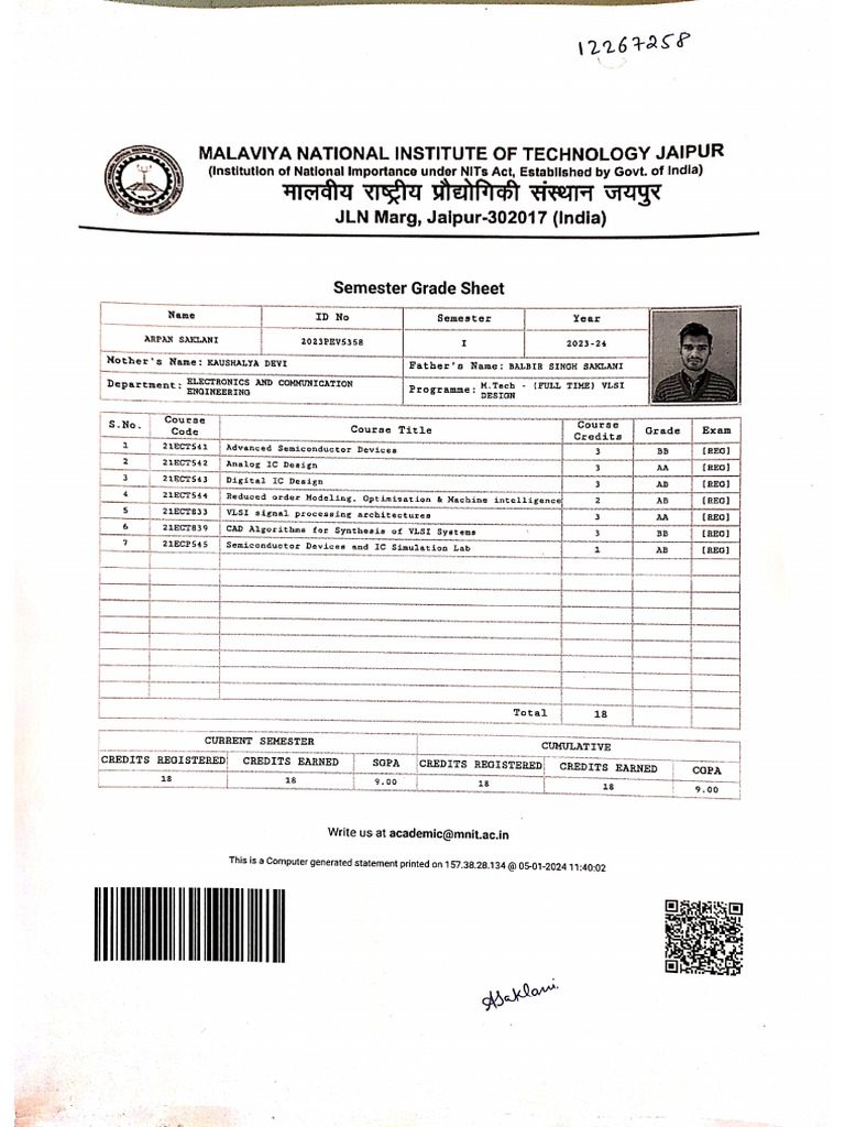 Semester marksheet | PDF