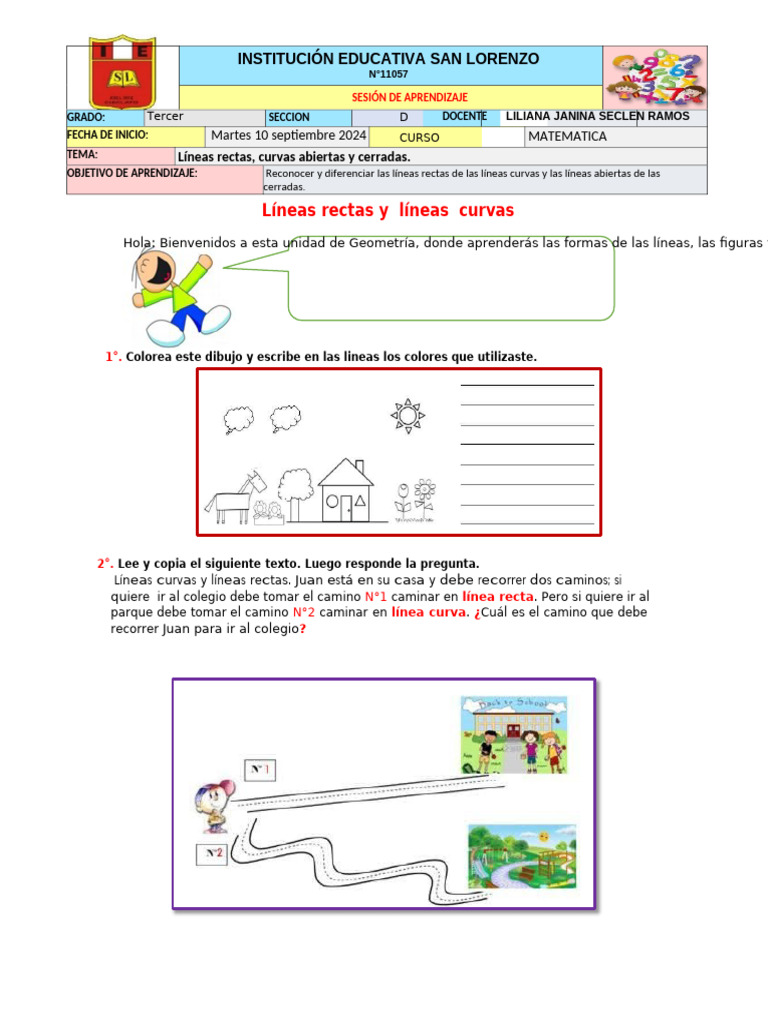 Guia N 20 Matematicas Lineas Rectas y Lineas Curvas | PDF