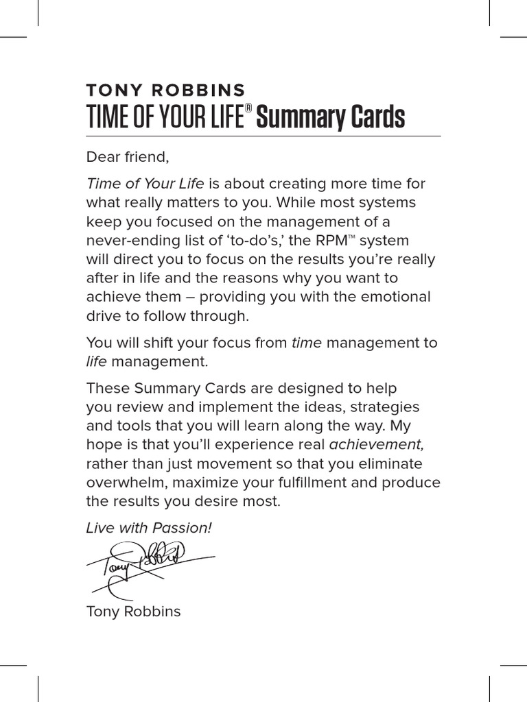 Time of Your Life Summary Cards 2020 | PDF