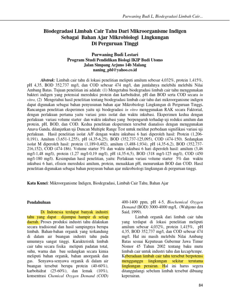 ID Biodegradasi Limbah Cair Tahu Dari Mikro | PDF