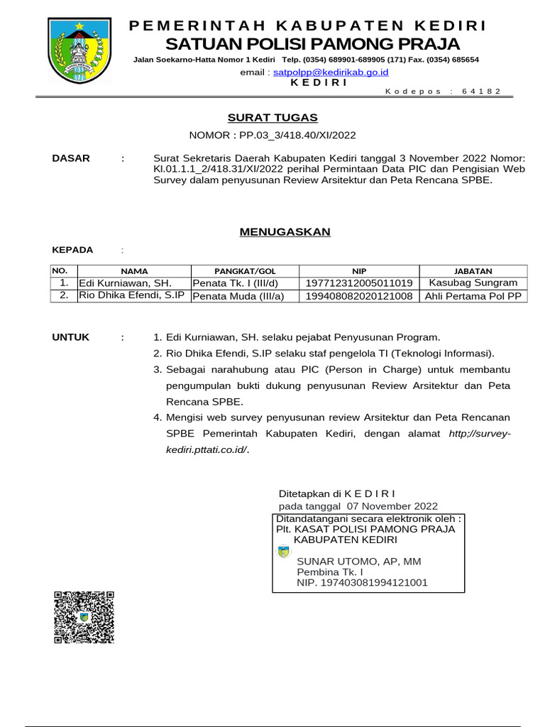 Surat Tugas Permintaan Data PIC dan Pengisian Web Survey. | PDF Surat Tugas Permintaan Data PIC dan Pengisian Web Survey. | PDF