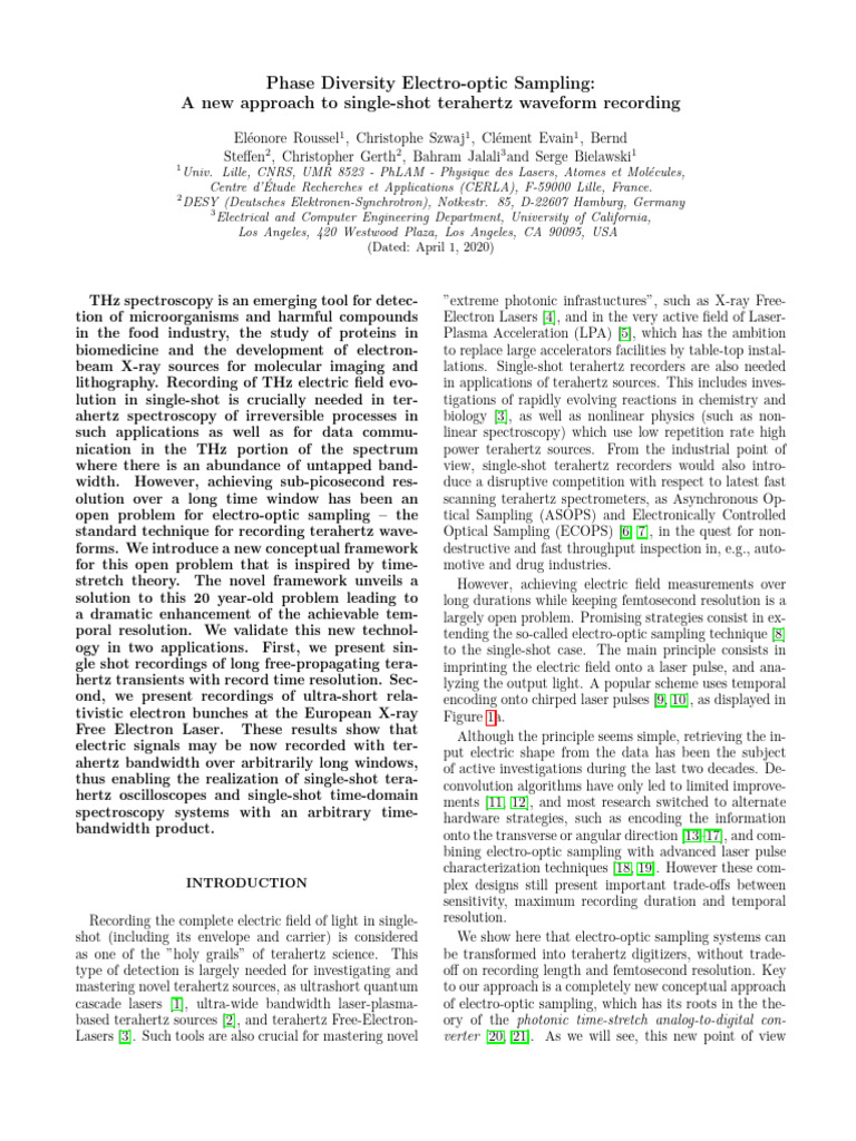 Phase Diversity Electro-Optic Sampling: A New Approach To Single-Shot ...