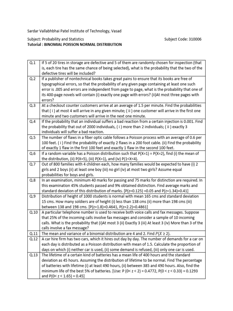 Tutorial 4 _BINOMIAL POISSON NORMAL DISTRIBUTION | PDF