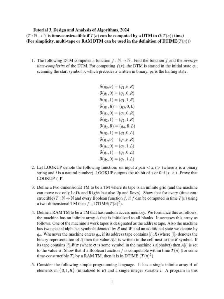 Tutorial 3, Design and Analysis of Algorithms, 2024 | PDF | Vector ...
