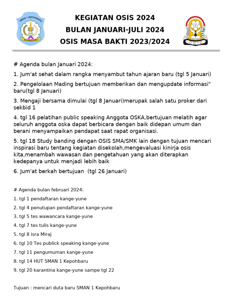 Kegiatan Osis 2024 | PDF