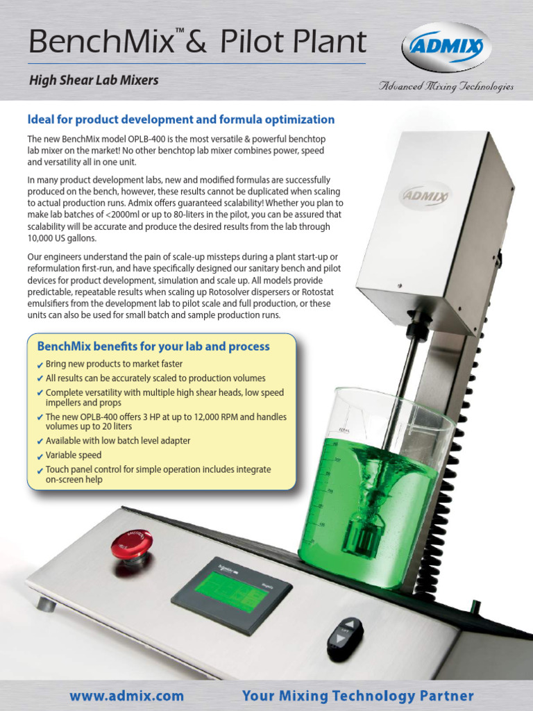 Admix Datasheet BenchMix Pilot Plant | PDF