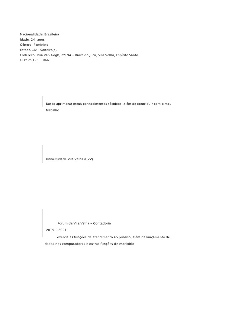 Currículo Maria Eduarda Atualizado 2024 | PDF