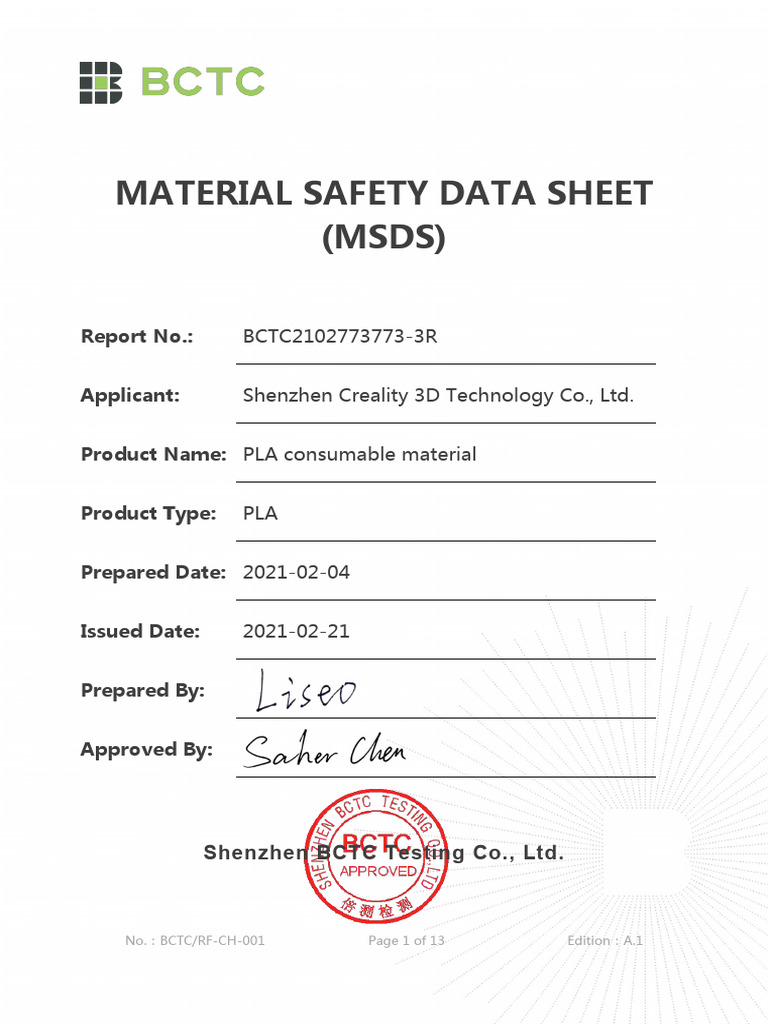 Creality MSDS - Hyper PLA | PDF