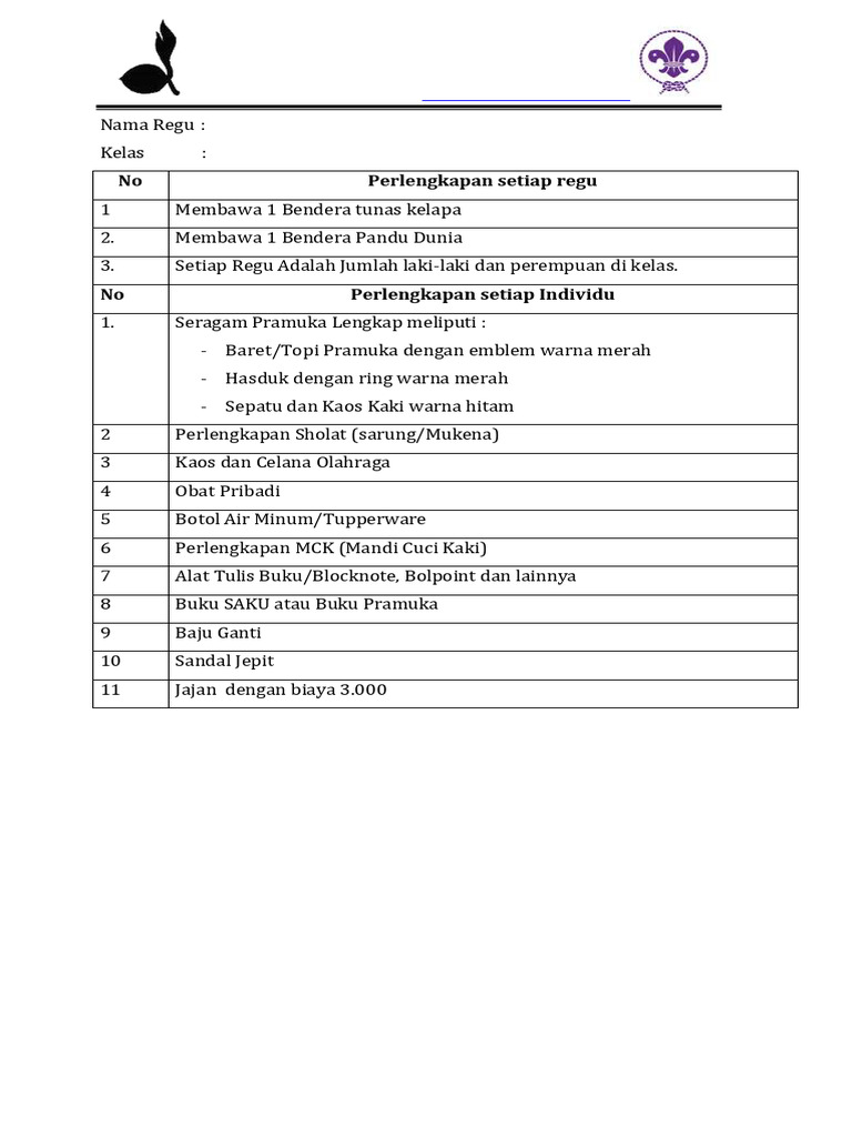 11.daftar Perlengkapan Regu | PDF
