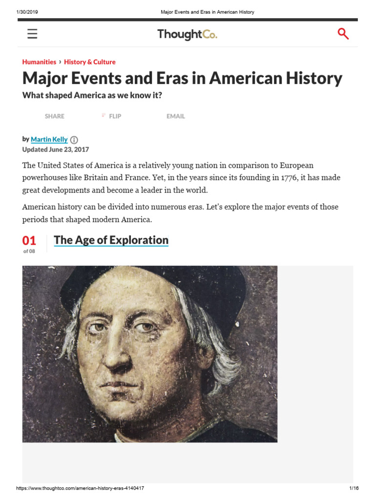 Major Events and Eras in American History | PDF