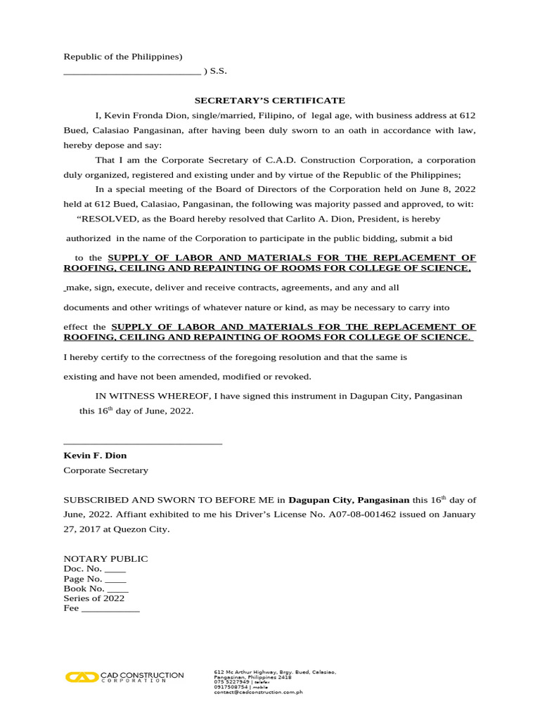 Sec Cert - Up Baguio New | PDF