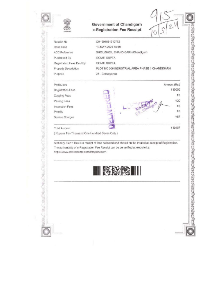 Registration Plot No 306 | PDF