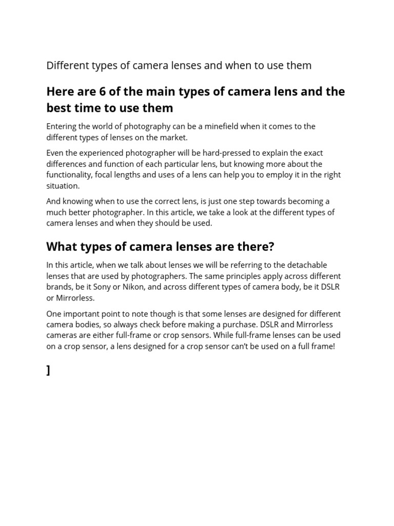 Camera Lenses | PDF