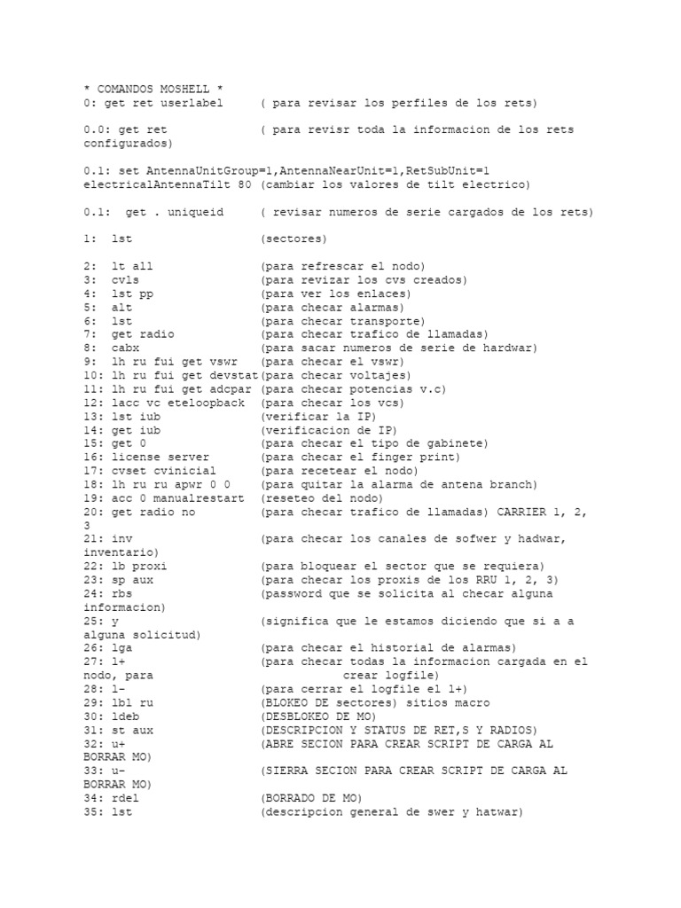 Comandos Moshell | PDF