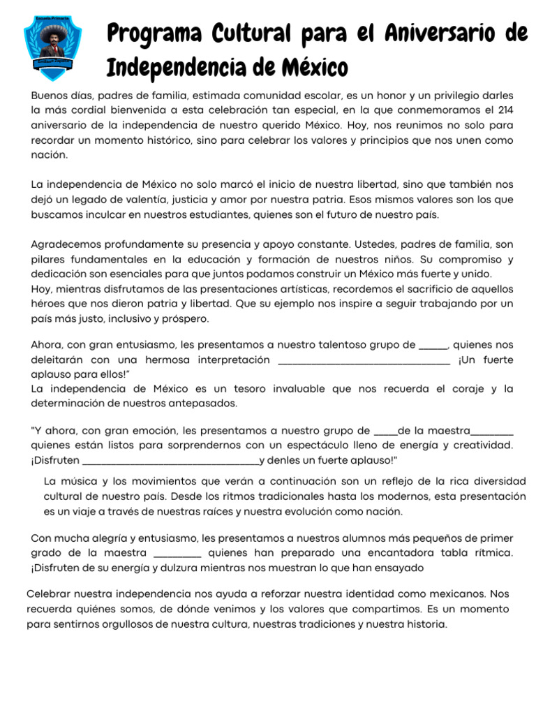 Programa Septiembre Aniversario Independencia Maestra Fabby 20240827 | PDF