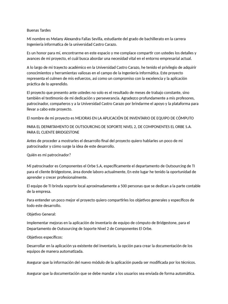 Guion Proyecto Practica | PDF