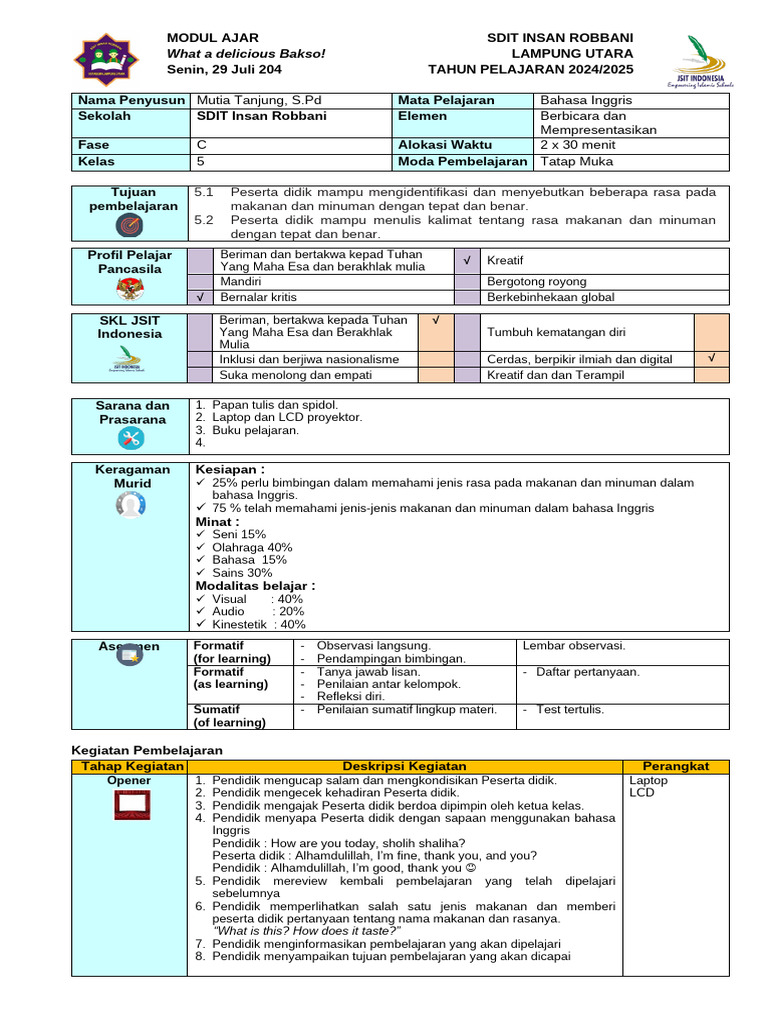 Modul Ajar Lesson 1 | PDF