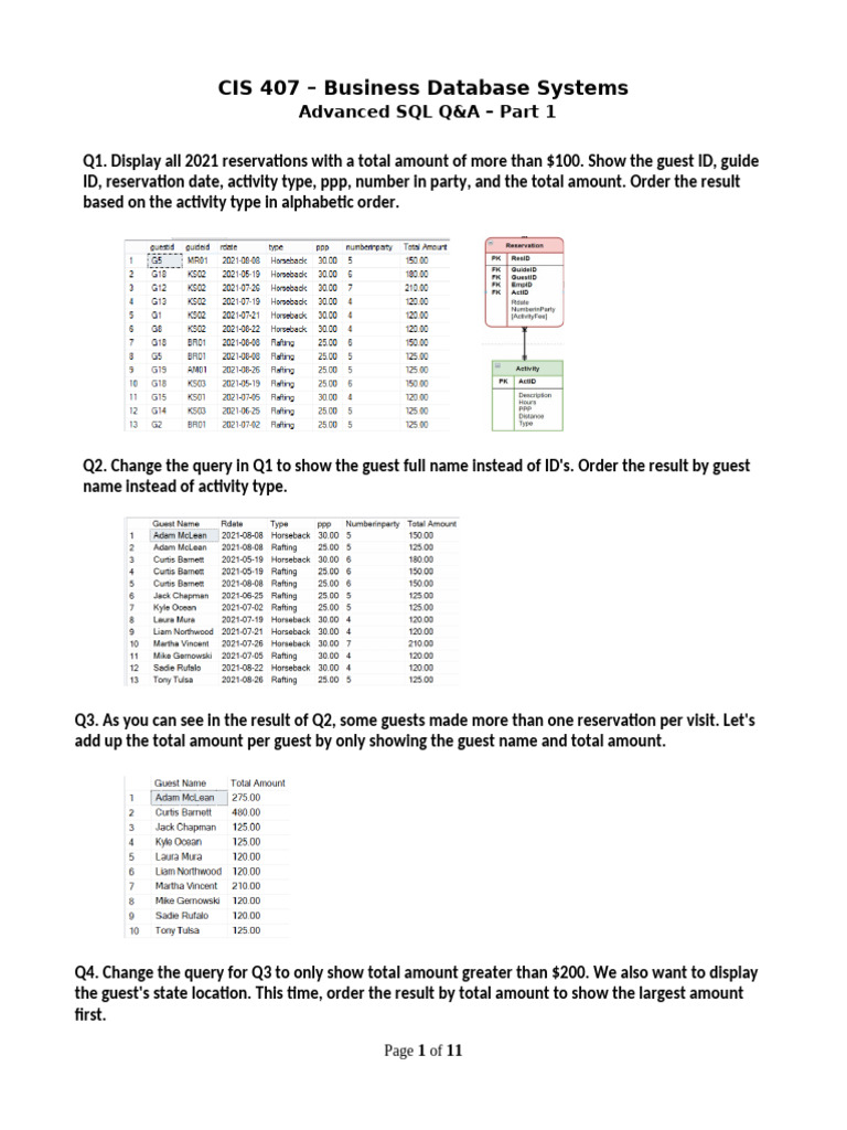 CIS407 - Advanced SQL Q&A - Part 1 | PDF