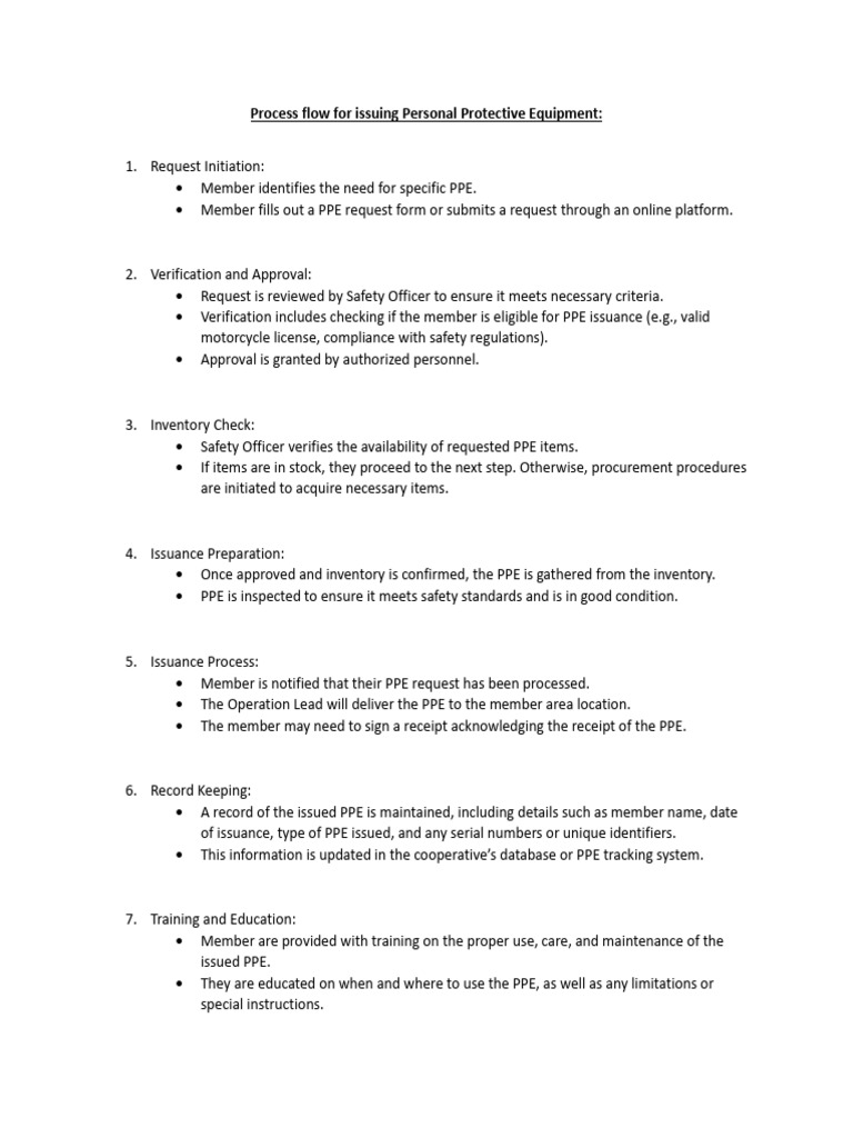 Sample Process Flow For Personal Protective Equipment Issuance | PDF